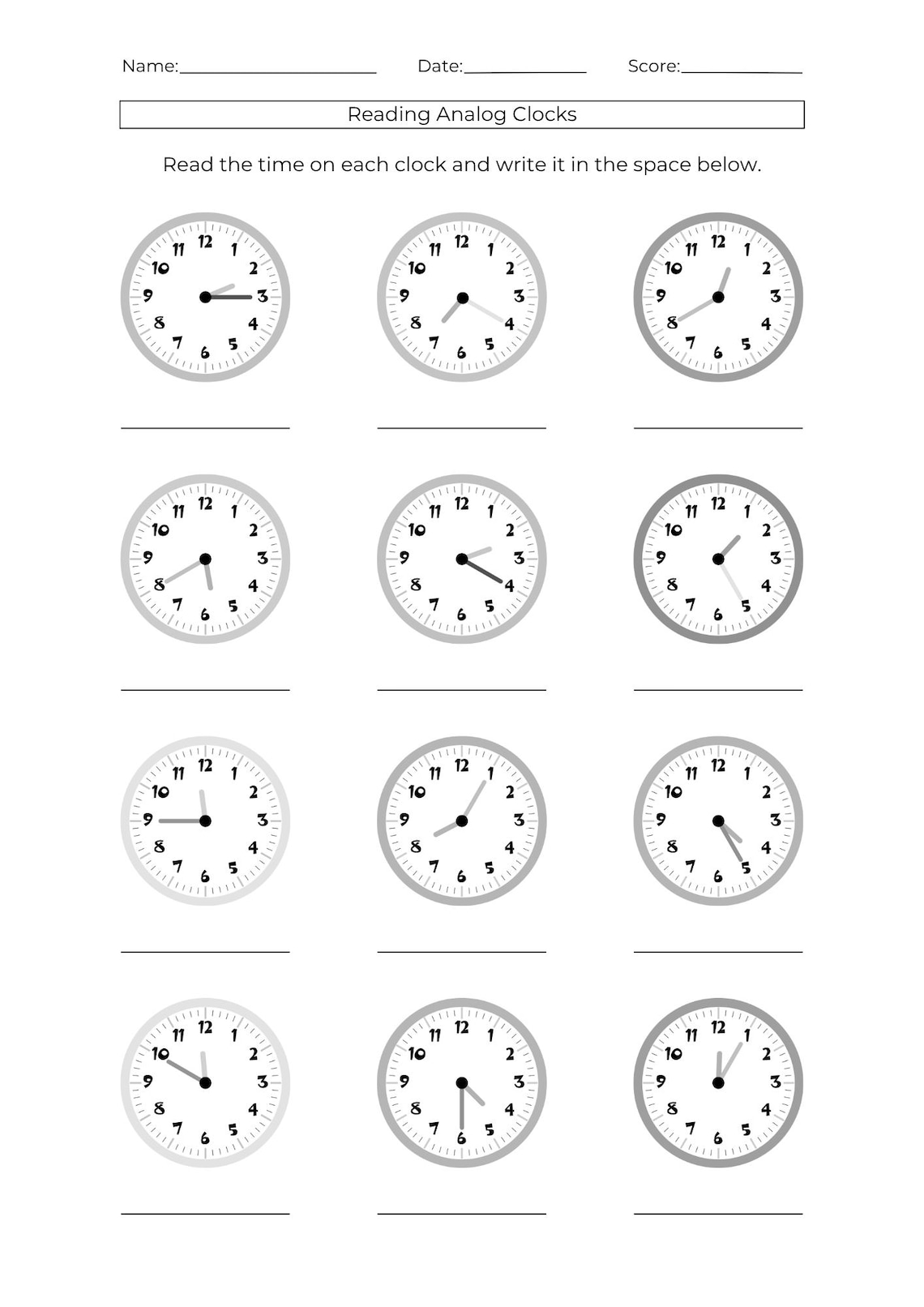 10 Printable Reading Clock Worksheets Analog Clock Practice Analog ...