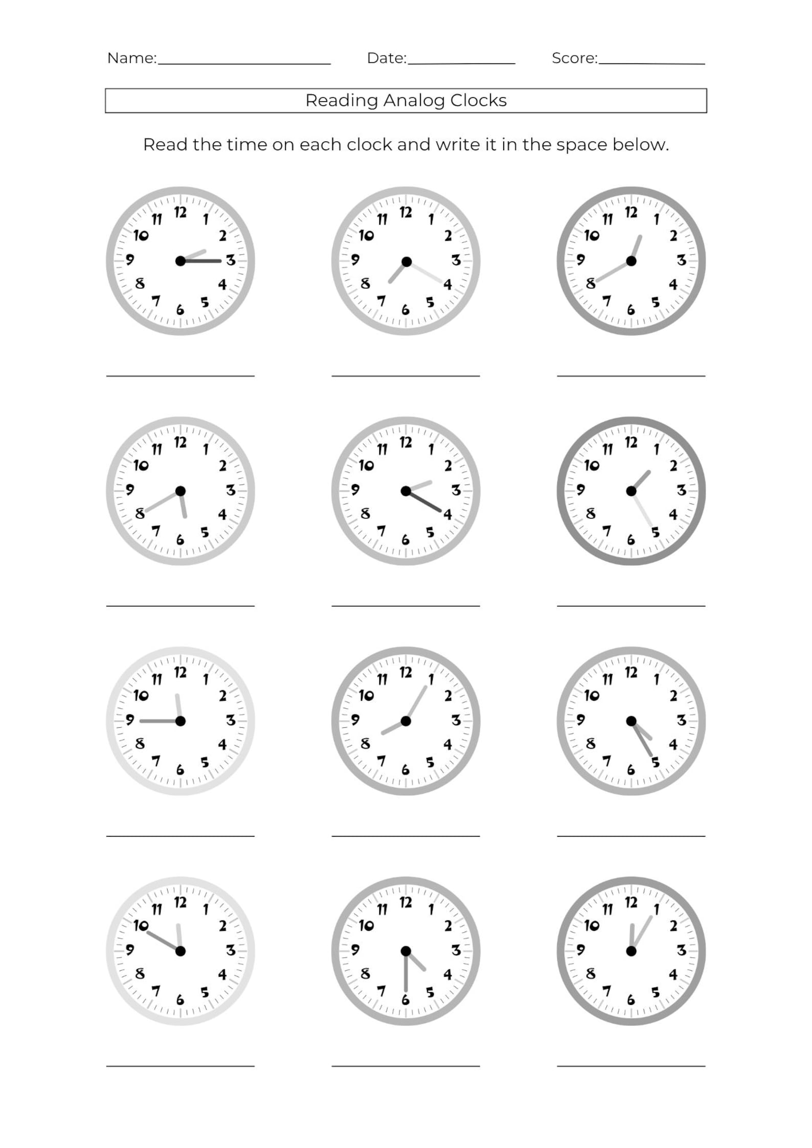 10 Printable Reading Clock Worksheets Analog Clock Practice Analog ...