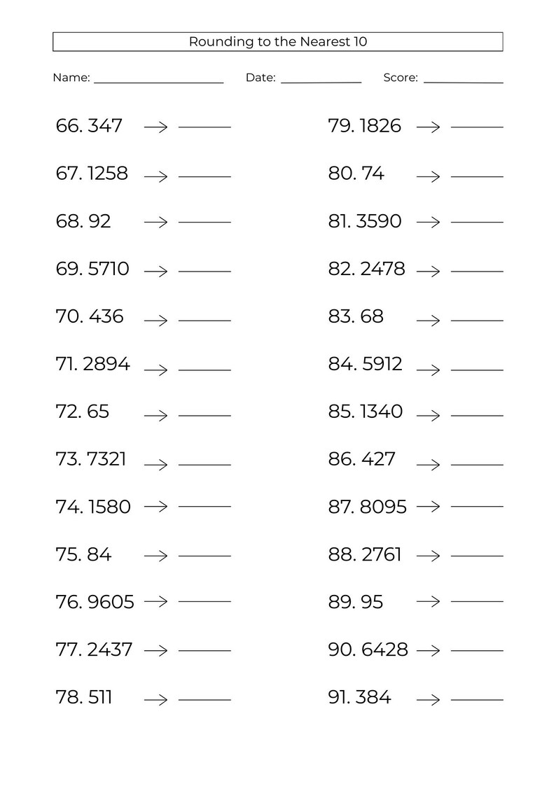 10 Printable Rounding Numbers Worksheets: Rounding to the Nearest (PDF ...