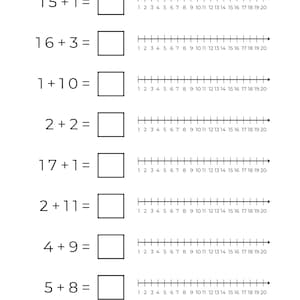 10 Printable Number Line Addition to 20 Worksheets: Beginning Math (PDF ...