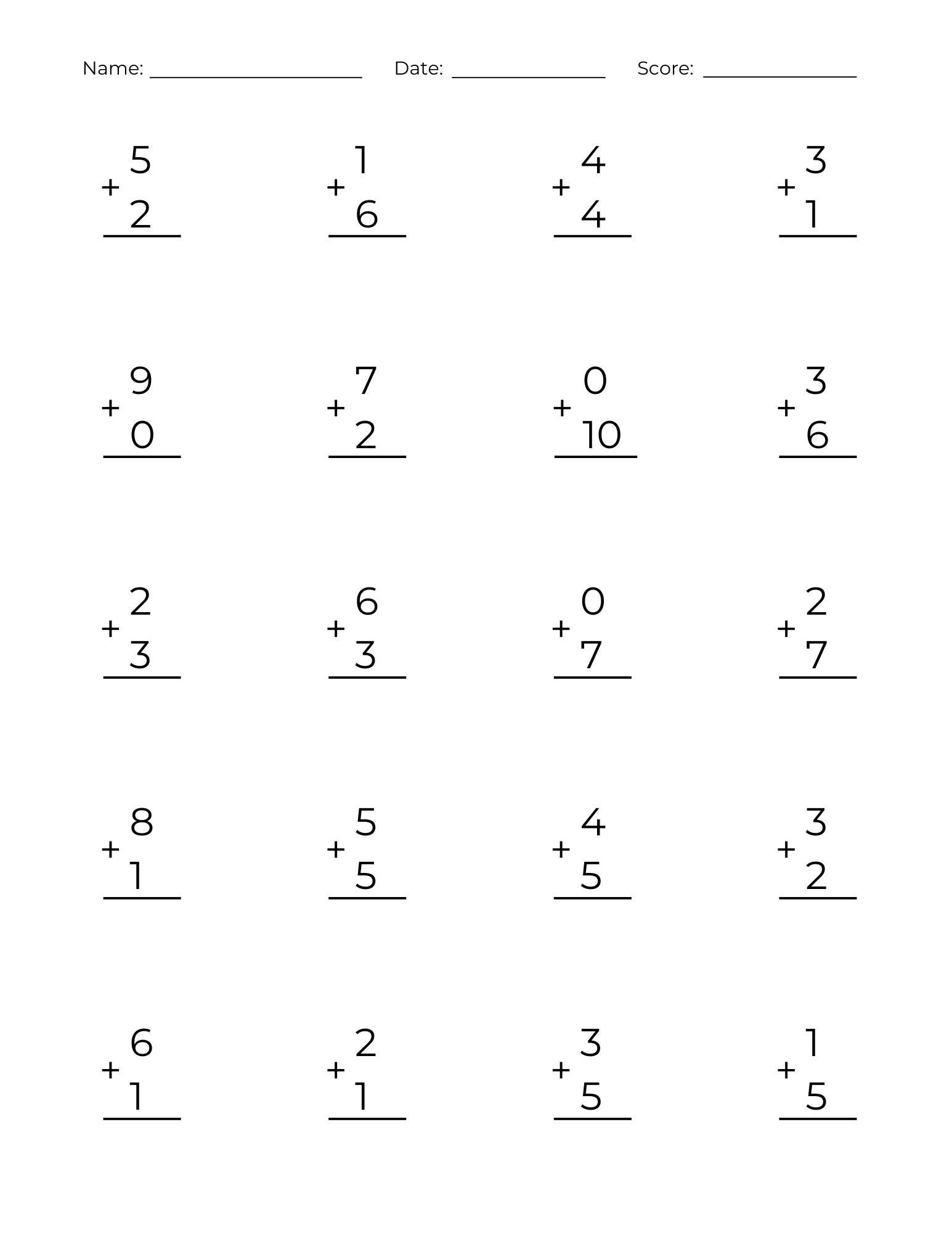 10 Printable Addition Worksheets: Single Digit Math Drills (PDF) - Etsy