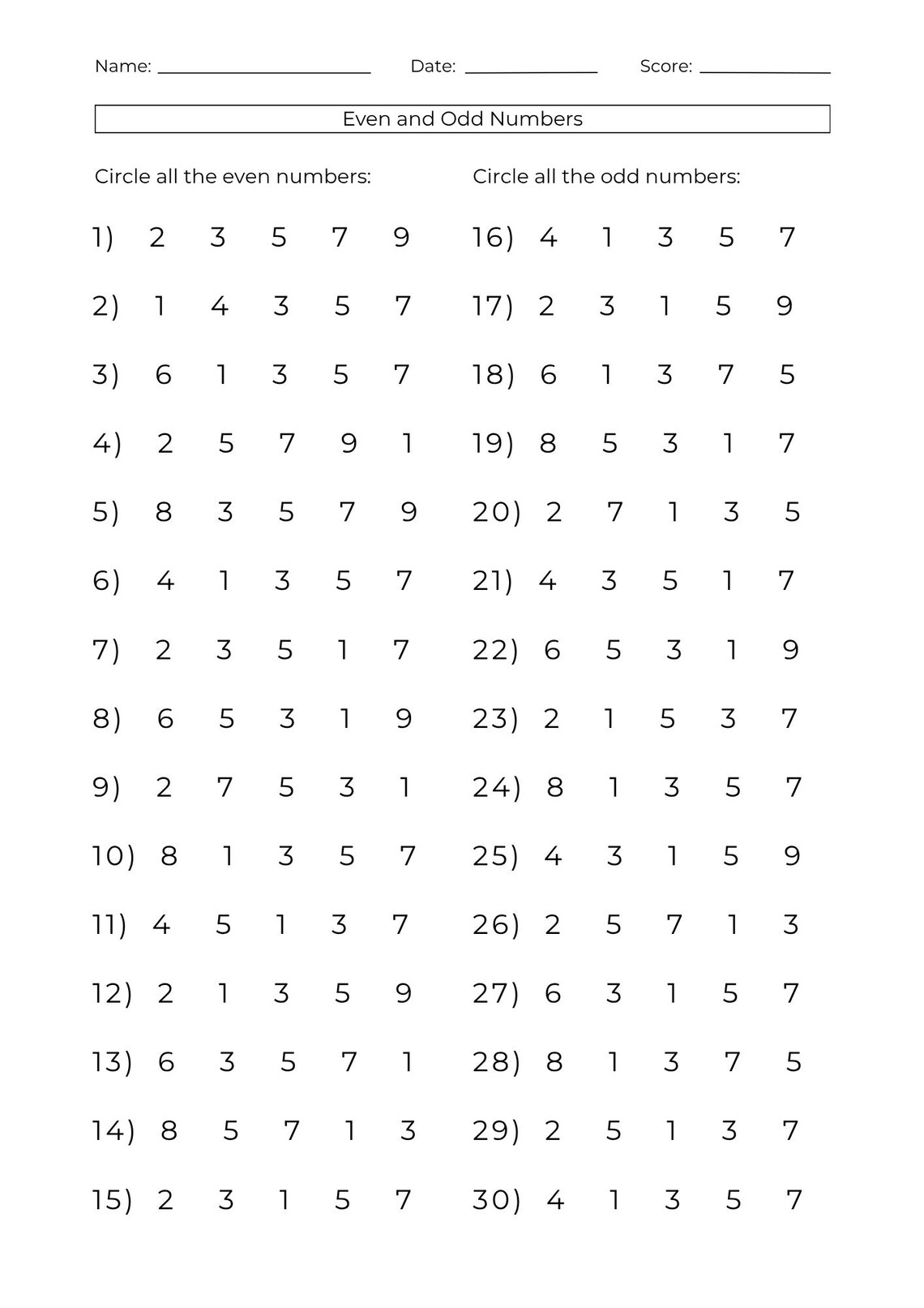10 Printable Practice Even and Odd Numbers Worksheets - Numbers ...