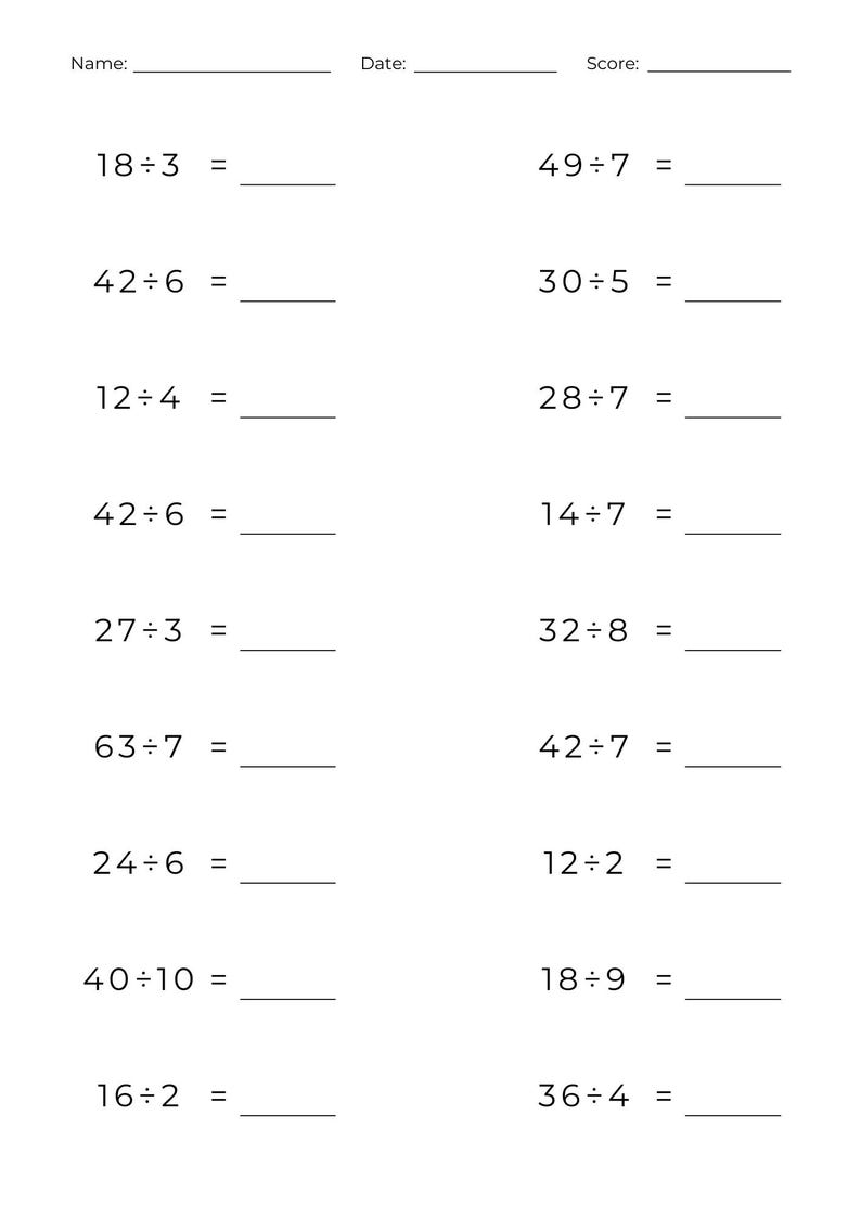 10 Printable Simple Division Worksheets – Basic Math Division Facts Practice – Math Worksheets ...