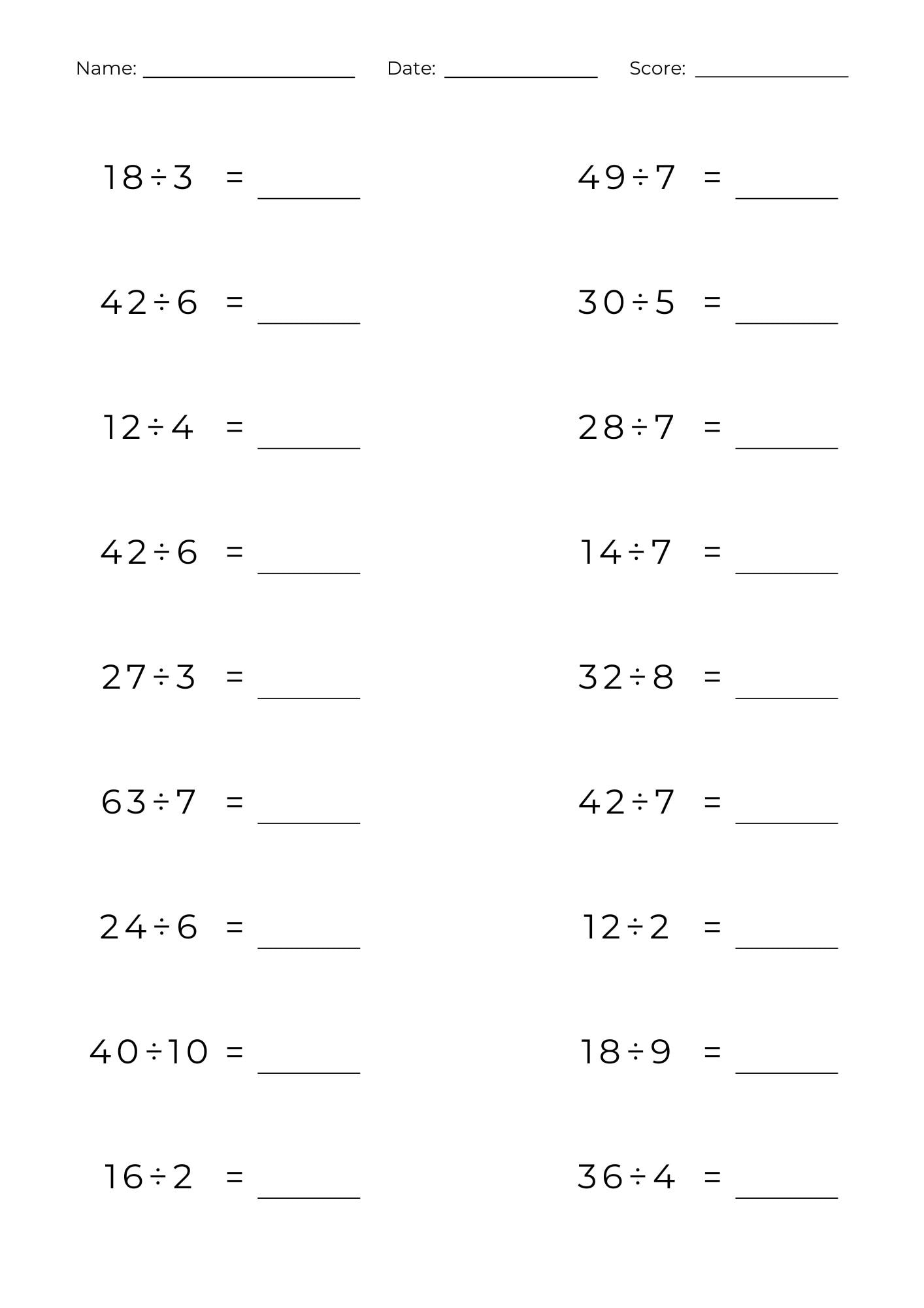 10 Printable Simple Division Worksheets – Basic Math Division Facts ...