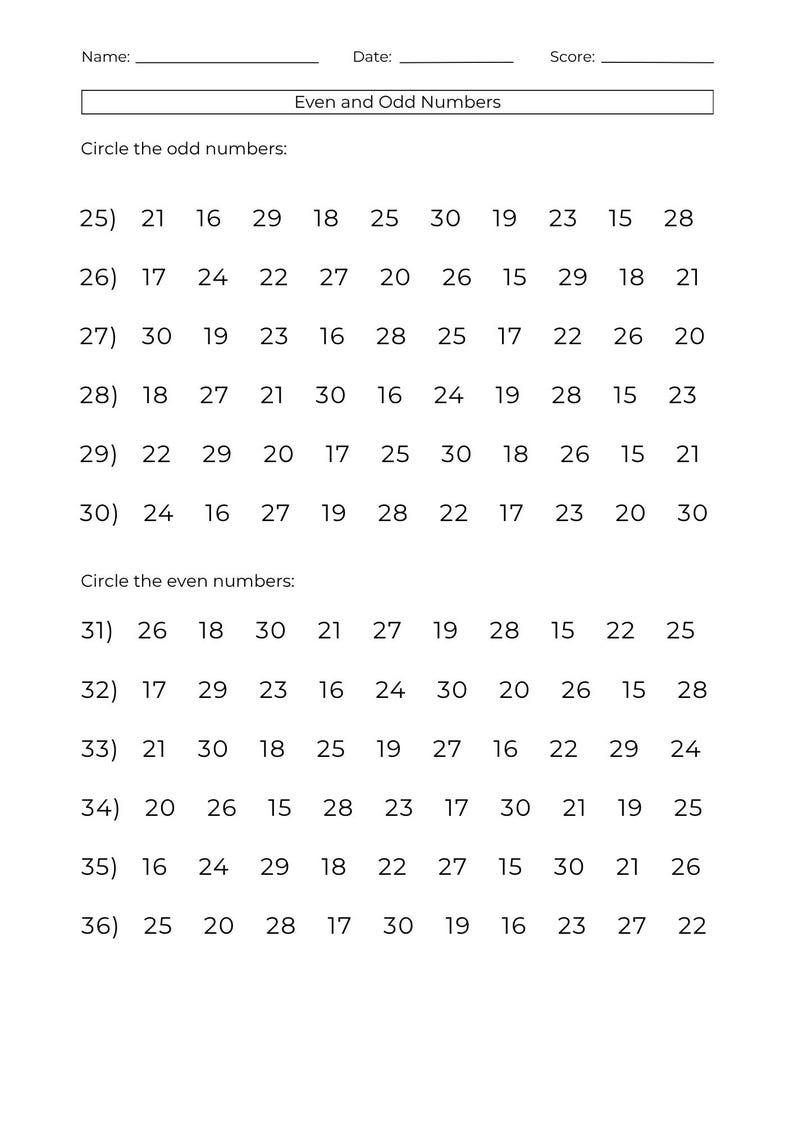 10 Printable Practice Even and Odd Numbers Worksheets - Numbers ...