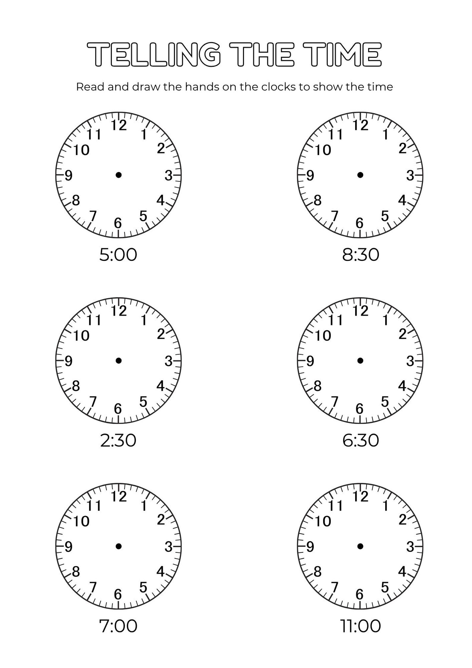 50 Printable Time Telling Worksheets Clock Learning to Tell Time ...