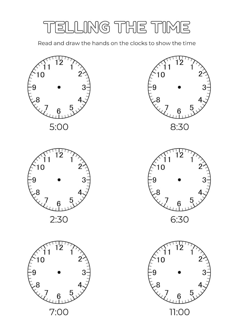50 Printable Time Telling Worksheets Clock Learning to Tell Time ...