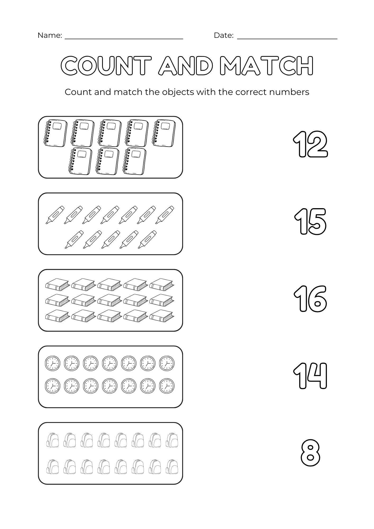 20 Printable Counting Worksheets 1-20: Count and Color (PDF Download A4 ...