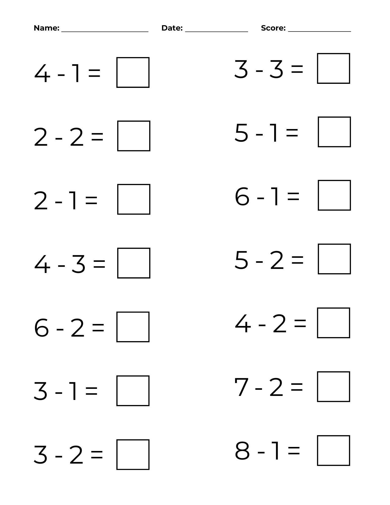 10 Printable Subtraction to 10 Worksheets: Beginning Math Practice (PDF ...