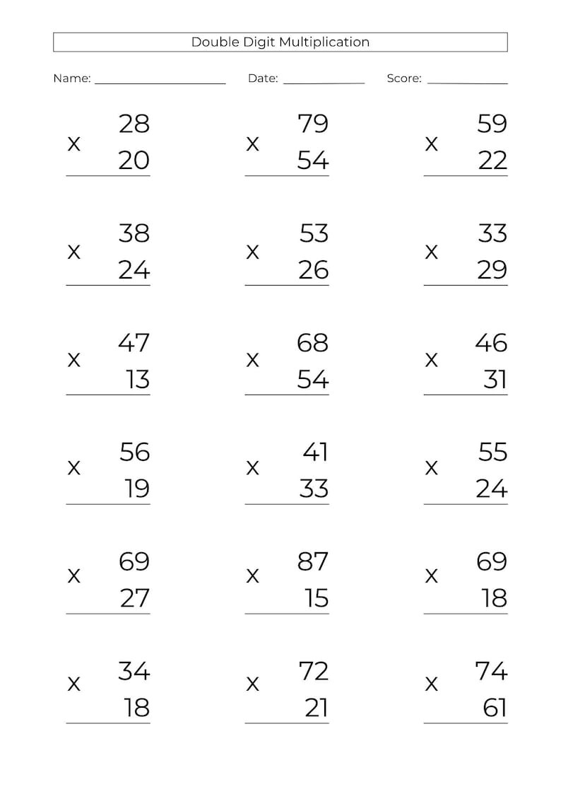 10 Printable Double Digit Multiplication Worksheets: 2-digit Practice ...