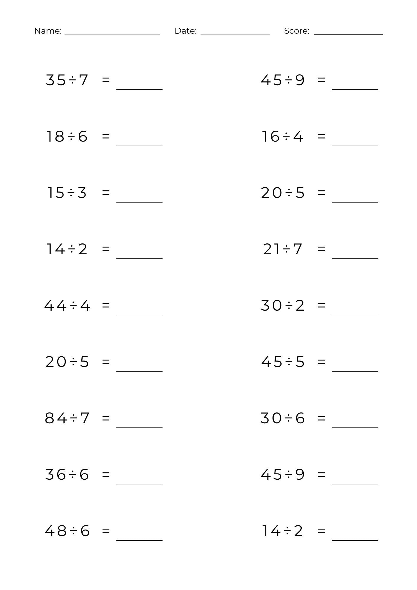 10 Printable Simple Division Worksheets – Basic Math Division Facts ...