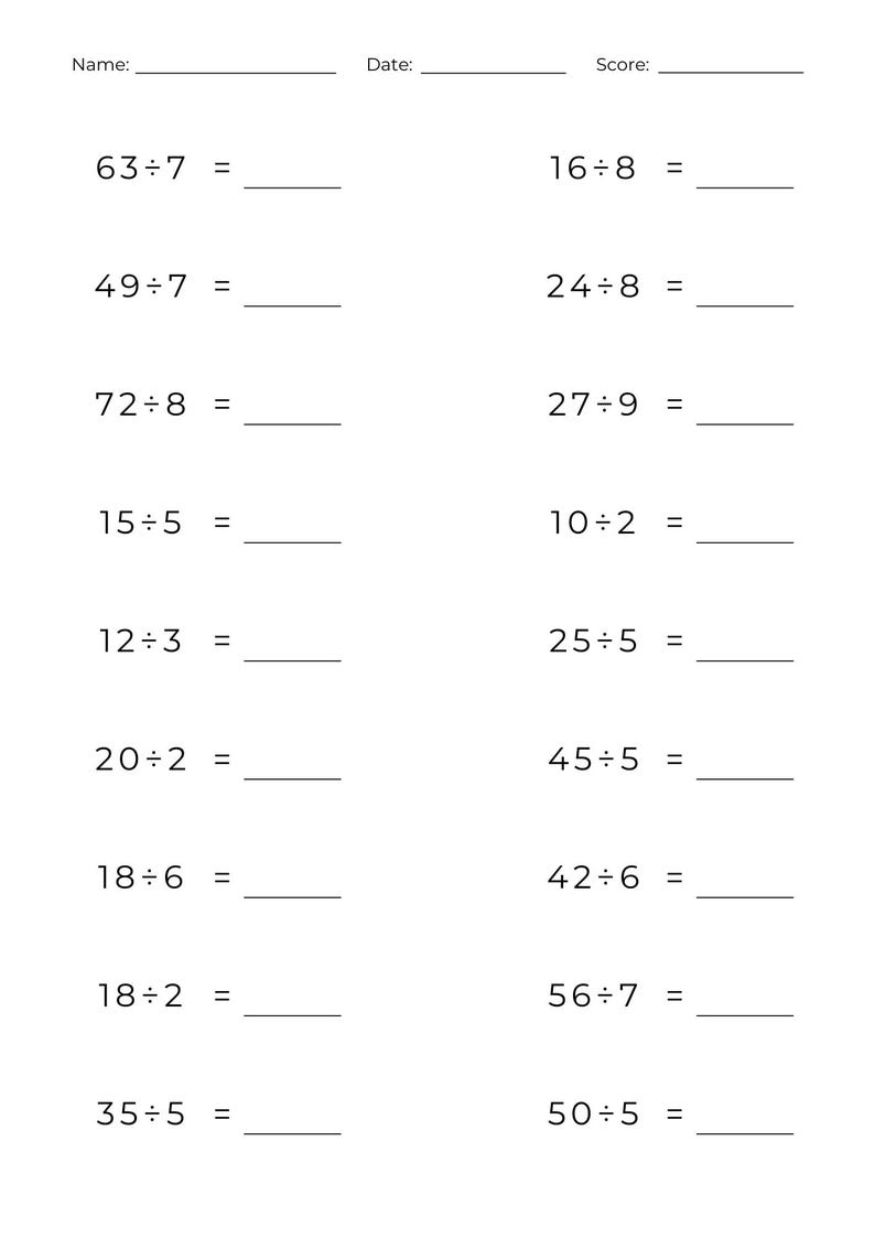 10 Printable Simple Division Worksheets – Basic Math Division Facts ...
