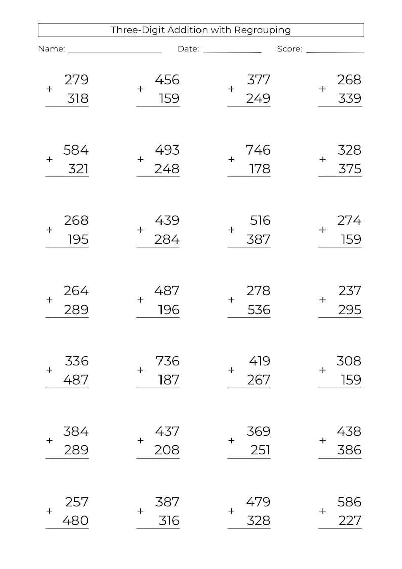 10 Printable 3 Digit Addition With Regrouping Worksheets 3 Digit ...