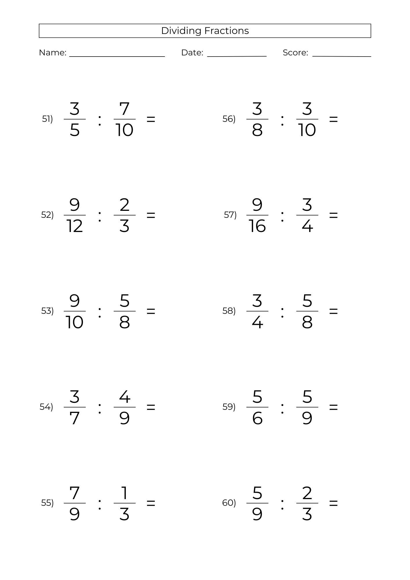 10 Printable Multiplying Fractions and Dividing Fractions Worksheets ...