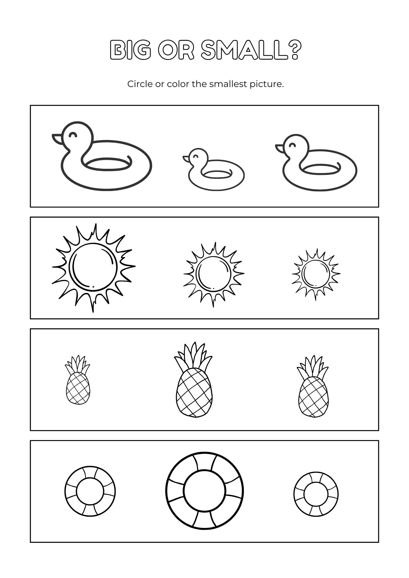 Big and Small Size Sorting Worksheets: Preschool Math (PDF Download A4 ...