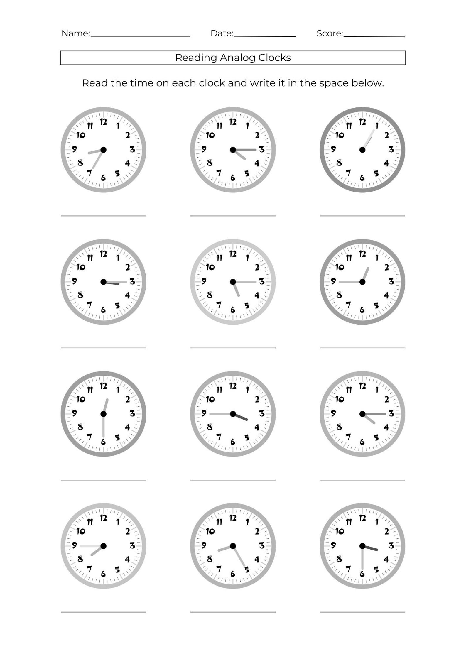 10 Printable Reading Clock Worksheets Analog Clock Practice Analog ...