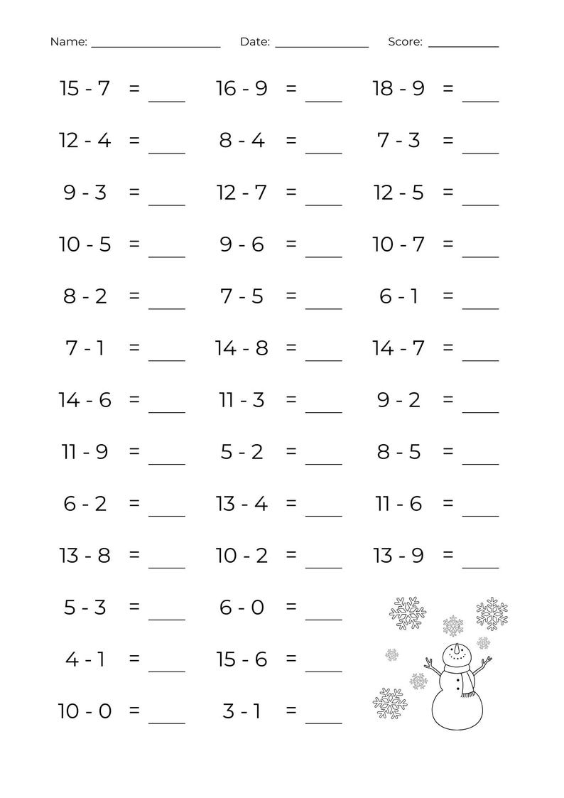 10 Printable Addition and Subtraction to 20 Worksheets Winter Edition ...