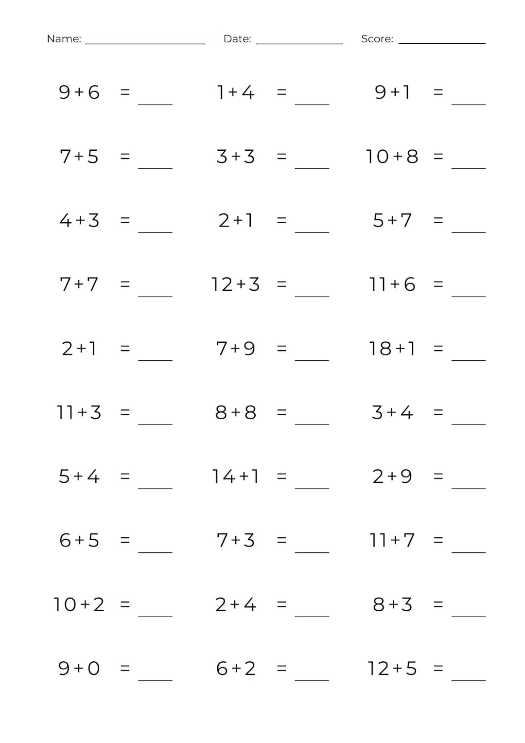 10 Printable Addition to 20 Worksheets: 1st Grade Math Practice (10 ...