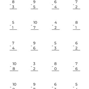 10 Printable Single Digit Subtraction Worksheets: Math Drills to 10 ...
