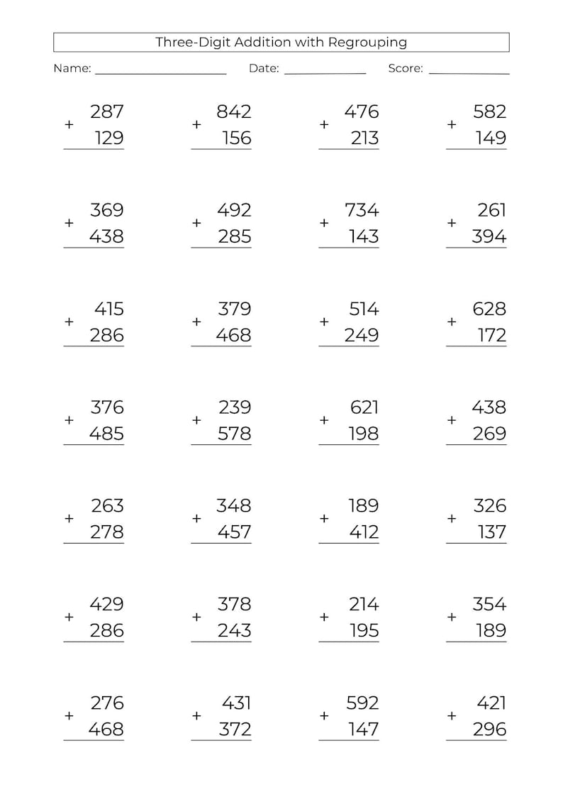 10 Printable 3 Digit Addition With Regrouping Worksheets 3 Digit ...