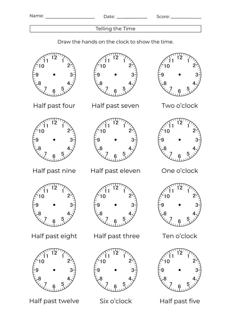 11 Printable Clock Worksheets: Telling Time Practice (PDF Download A4 ...