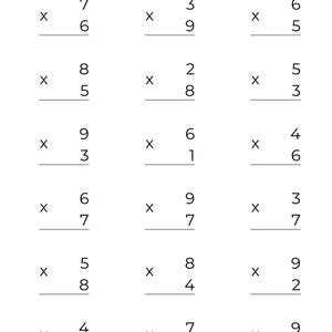 10 Printable Single Digit Multiplication: Multiply in Columns, Column ...
