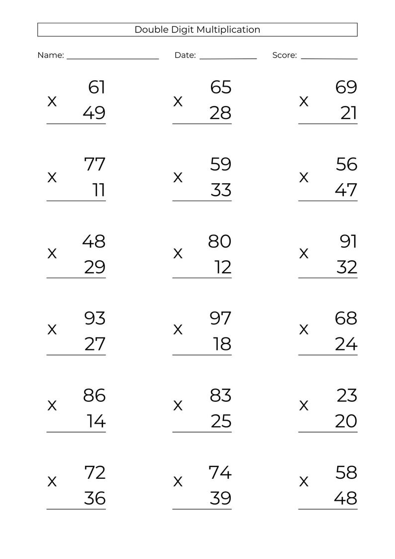 10 Printable Double Digit Multiplication Worksheets: 2-digit Practice ...