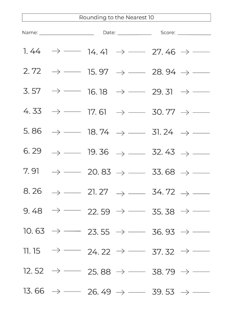 10 Printable Rounding Numbers Worksheets: Rounding to the Nearest (PDF ...