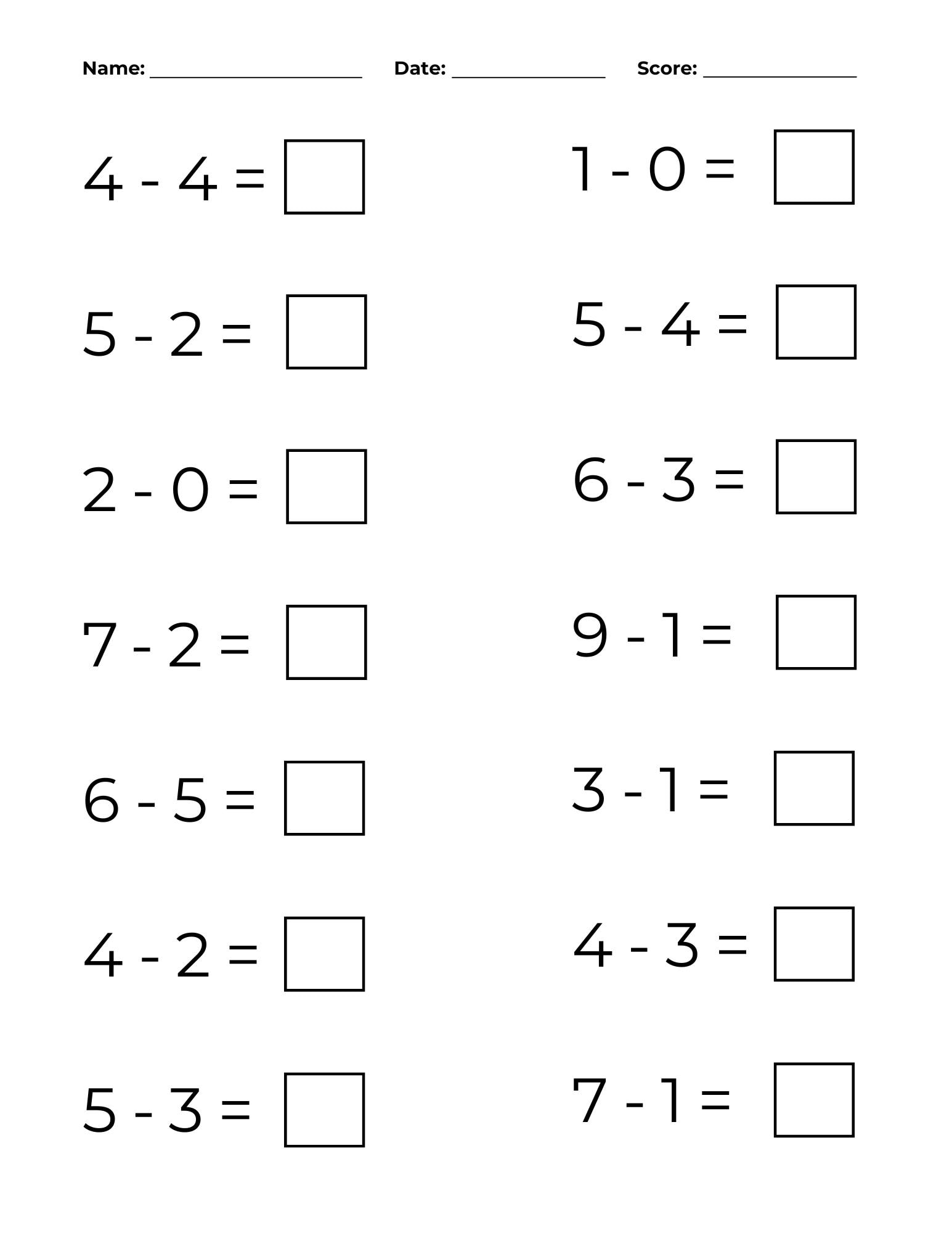 10 Printable Subtraction to 10 Worksheets: Beginning Math Practice (PDF ...