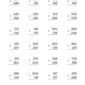 10 Printable 3-digit Addition Worksheets: 3rd Grade Math Drills (PDF ...