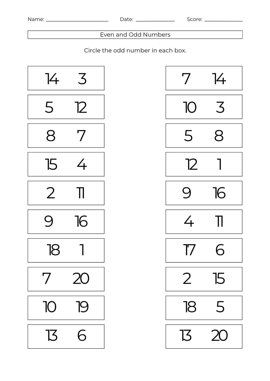 10 Printable Practice Even and Odd Numbers Worksheets - Numbers ...