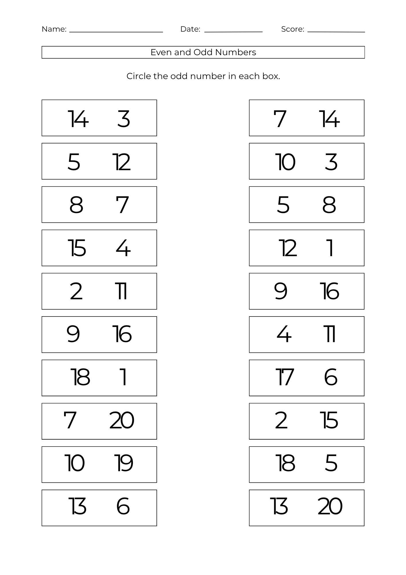 10 Printable Practice Even and Odd Numbers Worksheets - Numbers ...