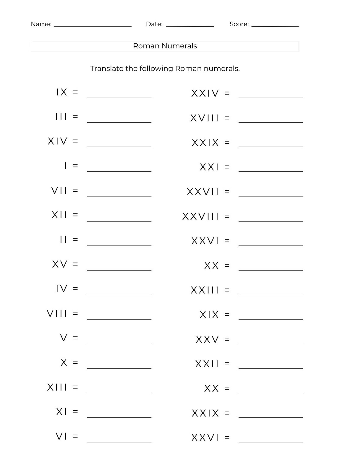 10 Printable Roman Numerals Worksheets: Read, Write, Add & Subtract ...