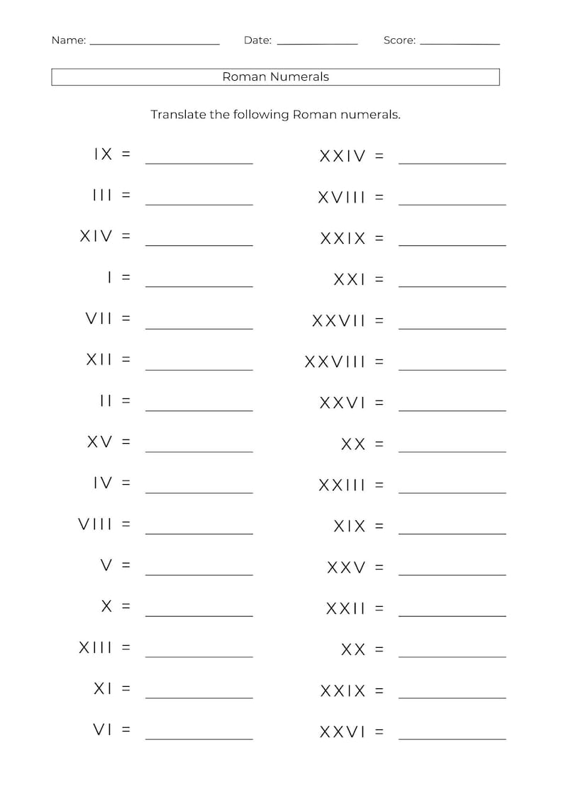 10 Printable Roman Numerals Worksheets: Read, Write, Add & Subtract ...