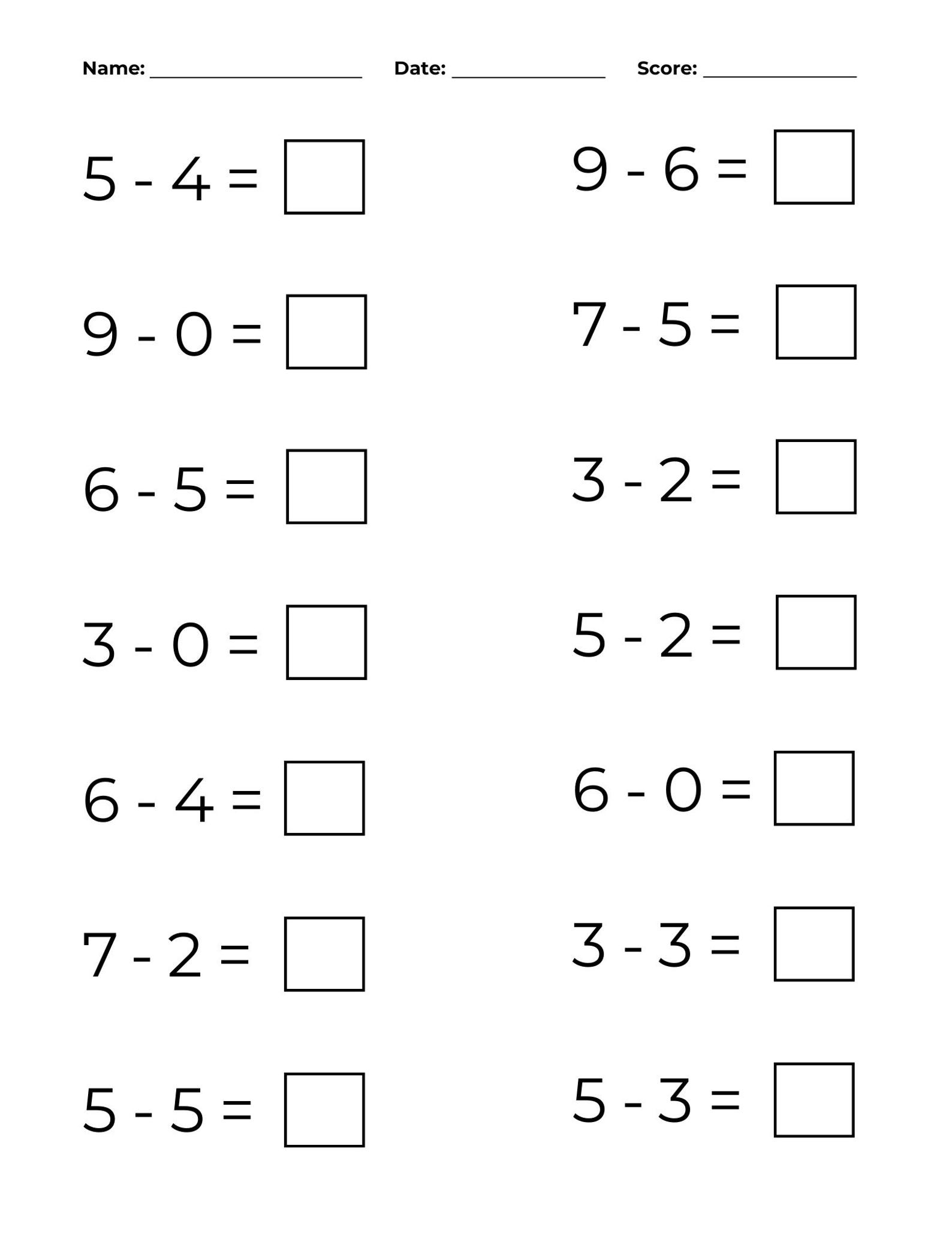 10 Printable Subtraction to 10 Worksheets: Beginning Math Practice (PDF ...