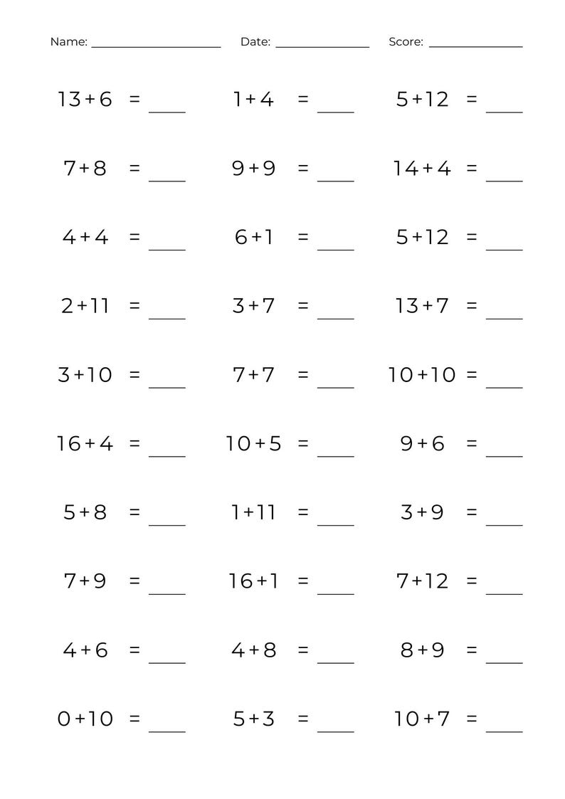 10 Printable Addition to 20 Worksheets: 1st Grade Math Practice (10 ...