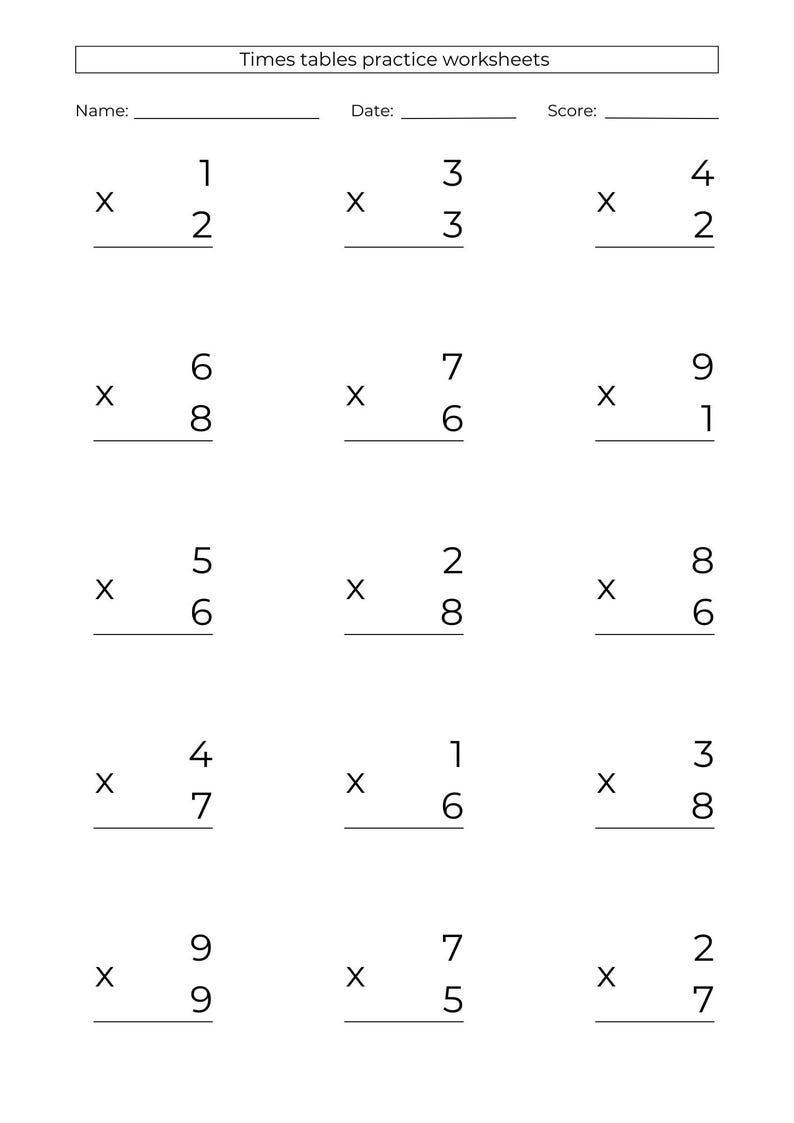 10 Printable One Digit Multiplication Worksheets: Times Tables Practice ...
