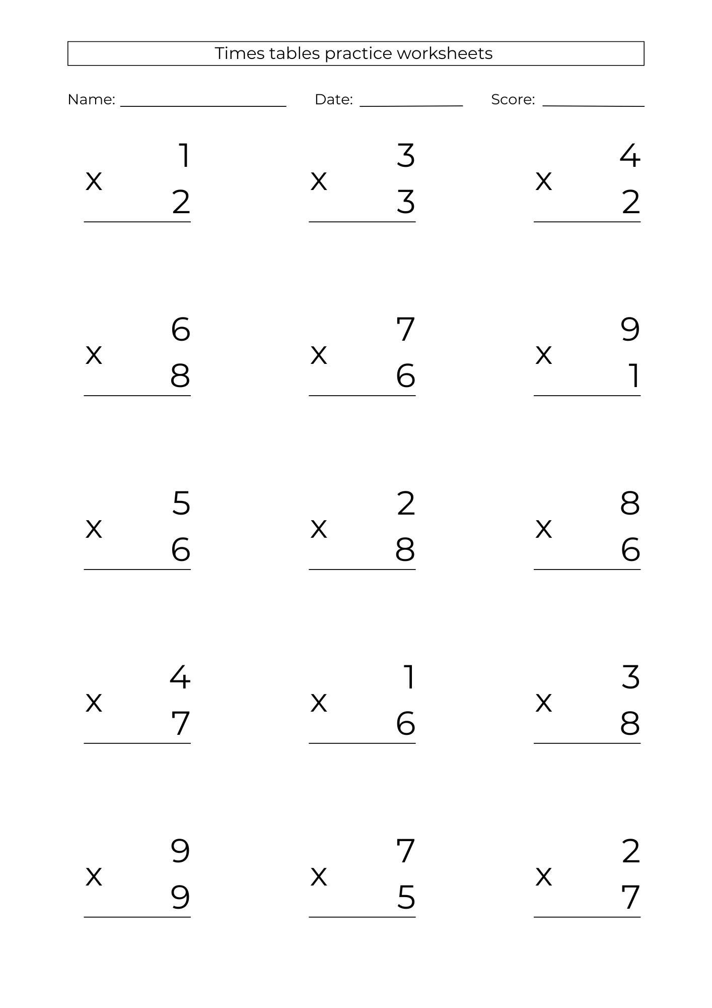 10 Printable One Digit Multiplication Worksheets: Times Tables Practice (PDF) - Etsy