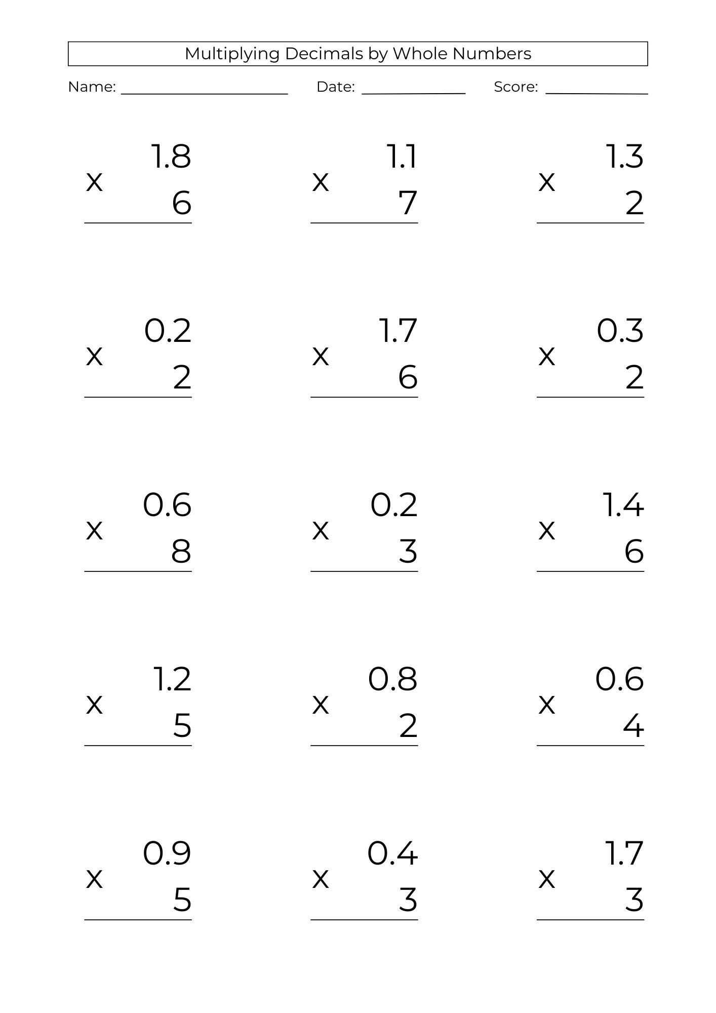 10 Printable Multiplication Decimals Worksheets – Practice Multiplying ...