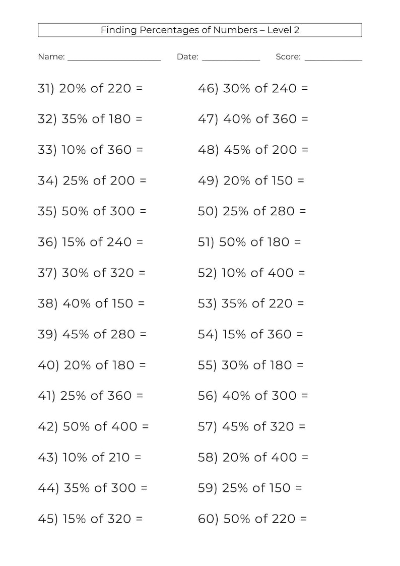 10 Printable Finding Percentages Worksheets - Percentage Calculation ...