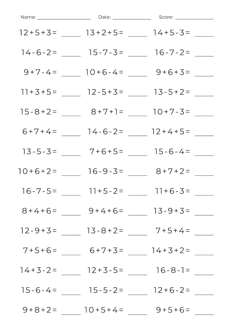 15 Printable Addition & Subtraction to 20 Worksheets: Math Practice for ...