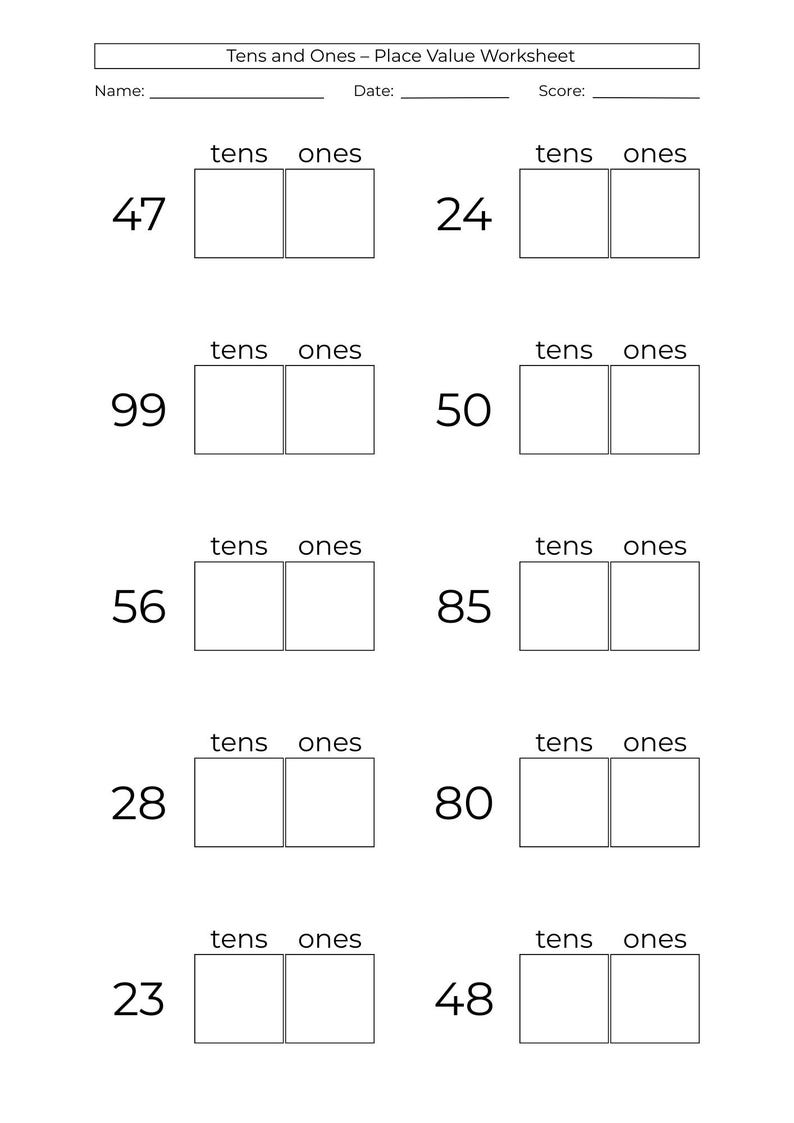 10 Printable Tens and Ones Worksheets: Place Value Math Practice (PDF ...