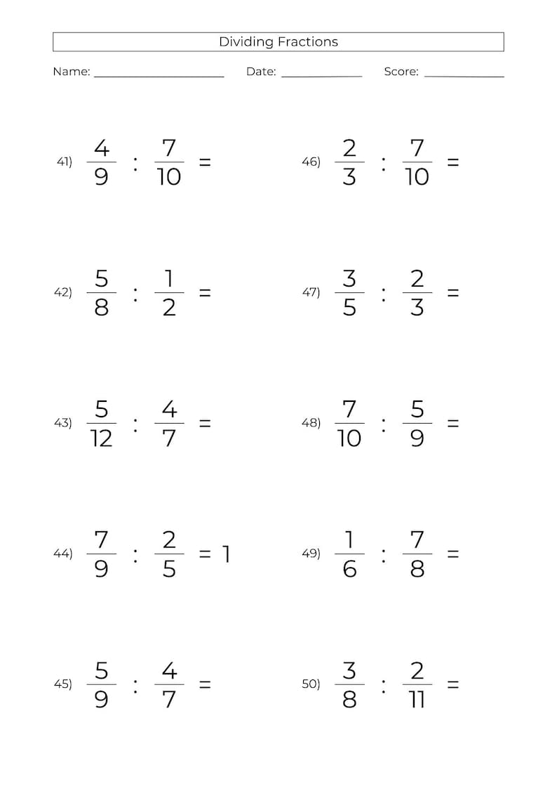 10 Printable Multiplying & Dividing Fractions Worksheets – 5th Grade ...