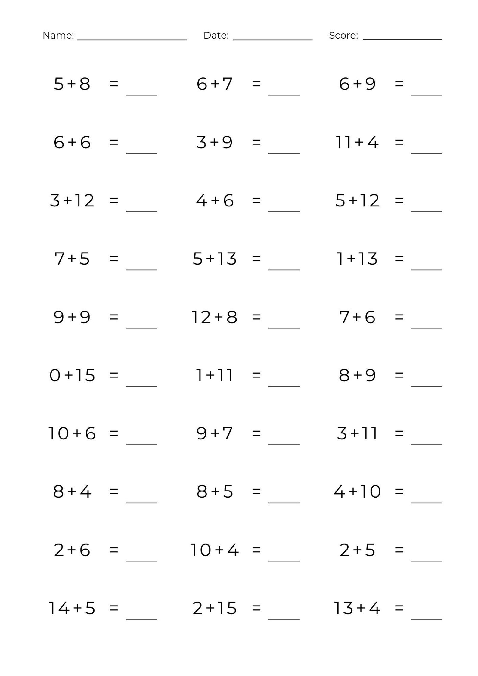 10 Printable Addition Worksheets Beginning Math Worksheets Addition to ...
