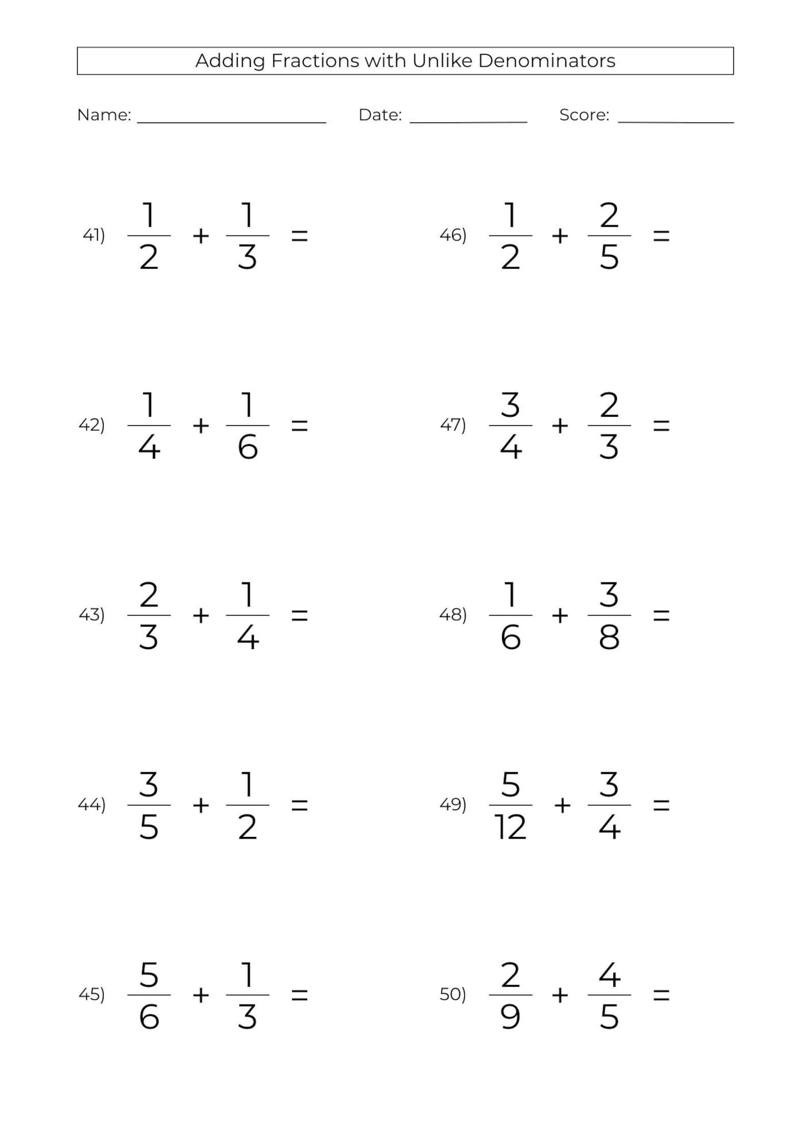 10 Printable Adding & Subtracting Fractions Worksheets: 4th-5th Grade ...