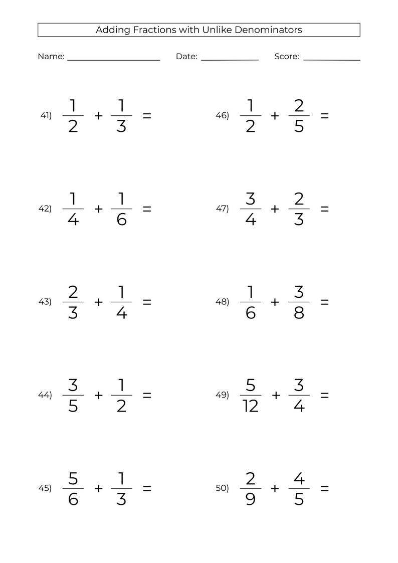 10 Printable Adding & Subtracting Fractions Worksheets: 4th-5th Grade ...