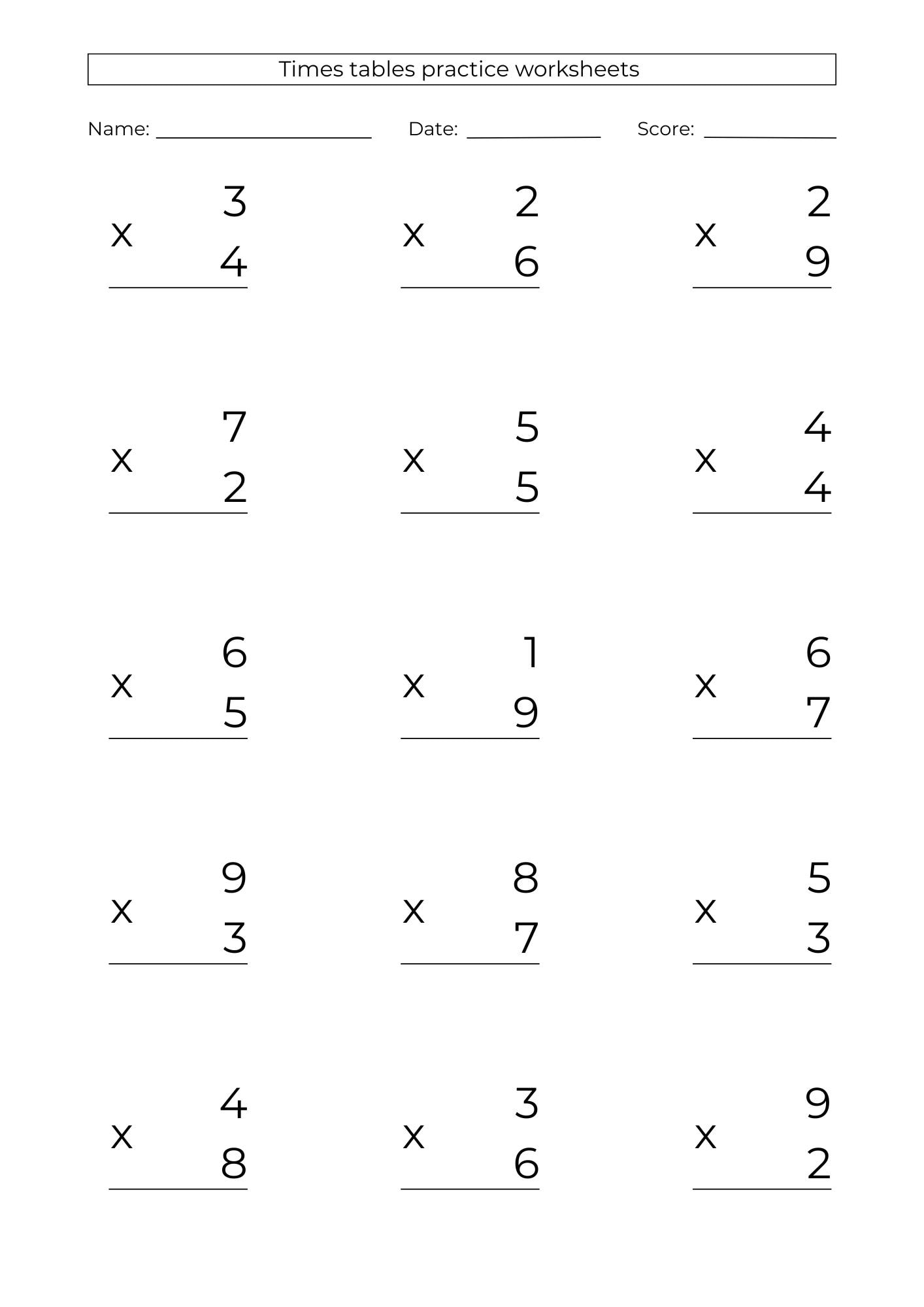 10 Printable One Digit Multiplication Worksheets: Times Tables Practice ...