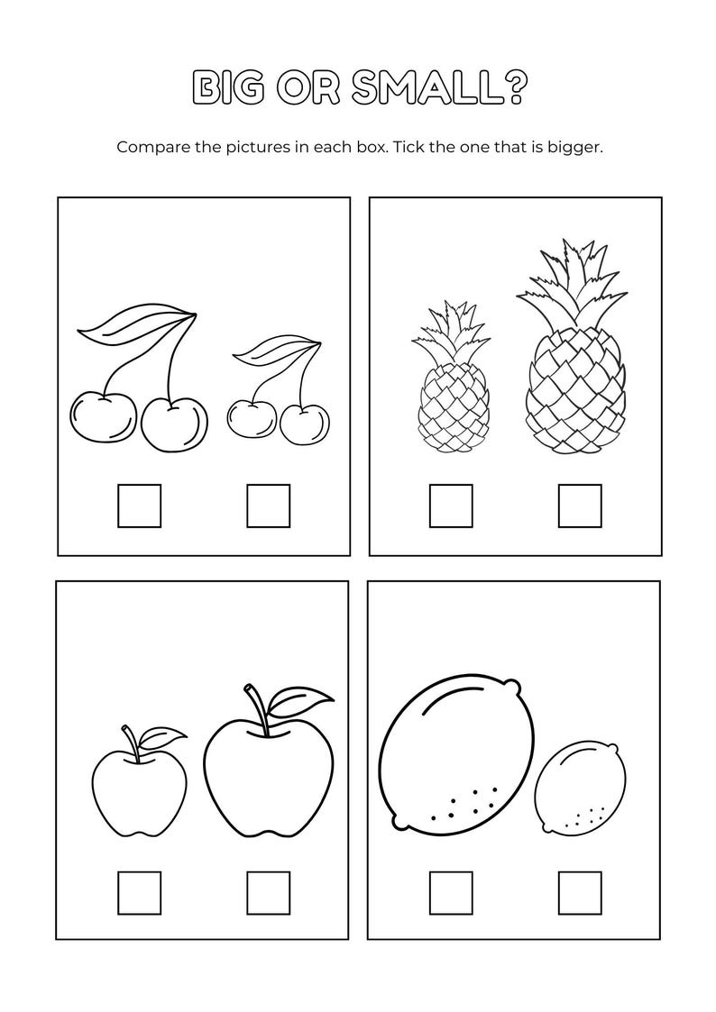 Big and Small Size Sorting Worksheets: Preschool Math (PDF Download A4 ...
