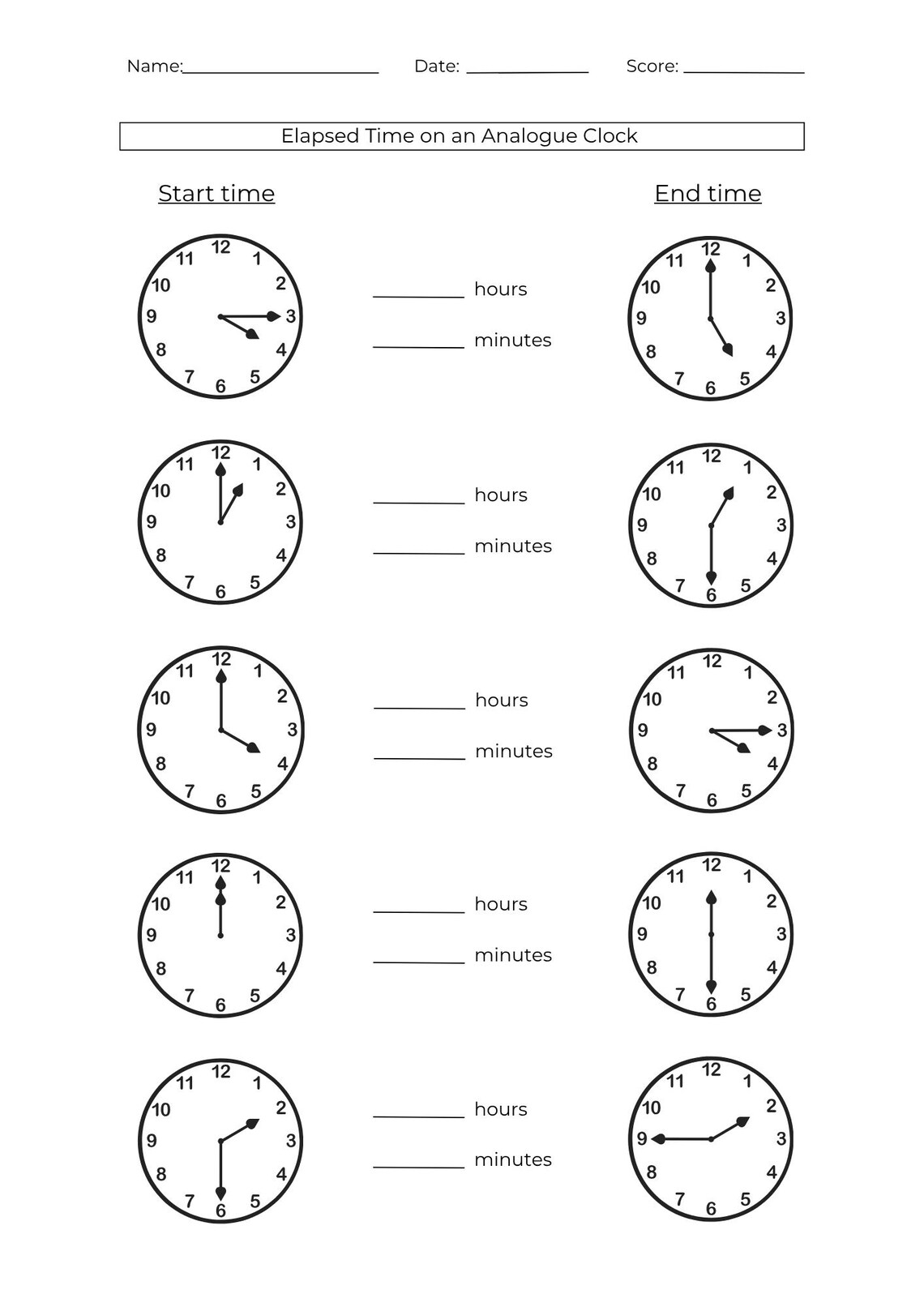 10 Printable Elapsed Time Worksheets: Analog & Digital Clock Practice ...