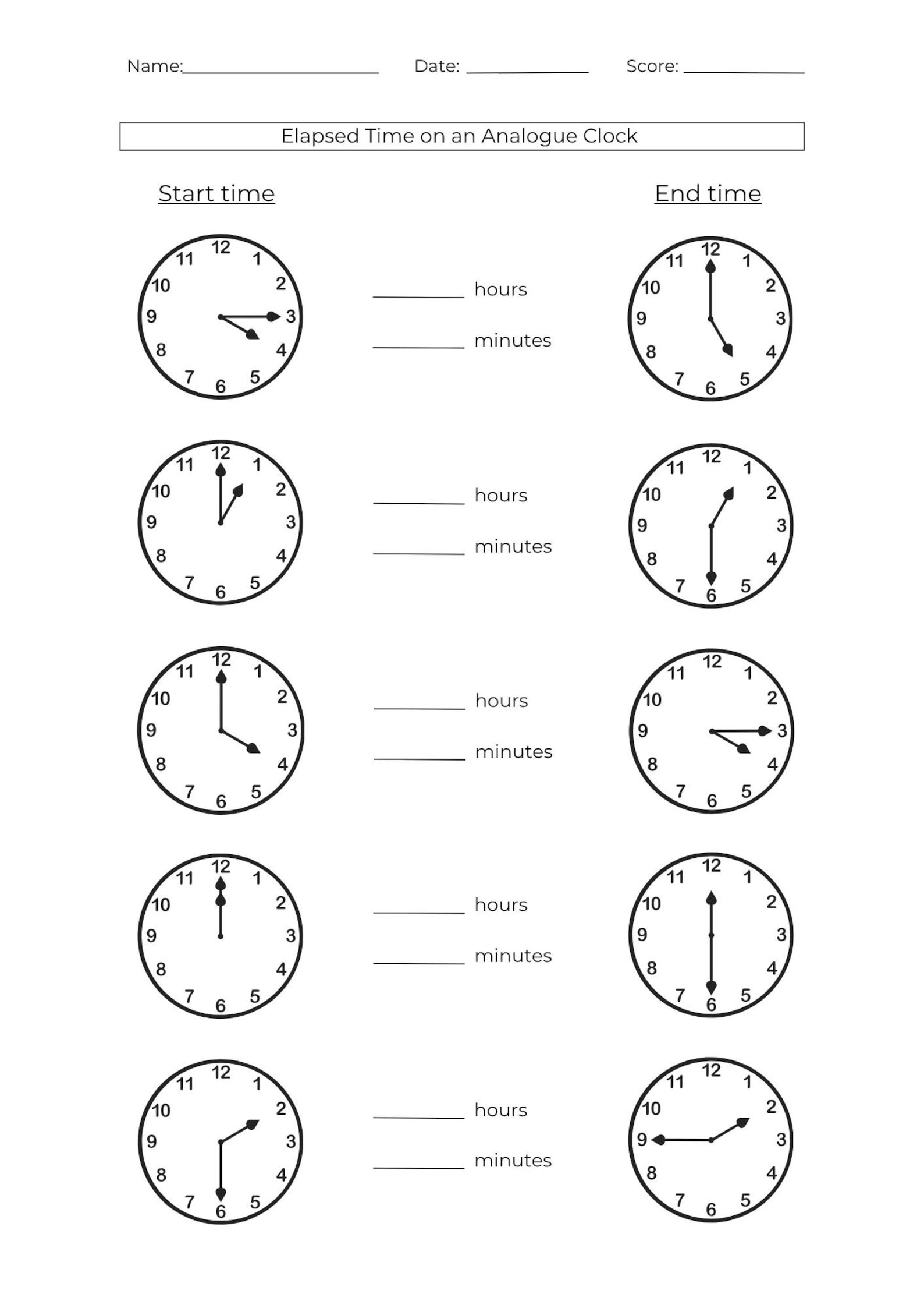 10 Printable Elapsed Time Worksheets: Analog & Digital Clock Practice ...